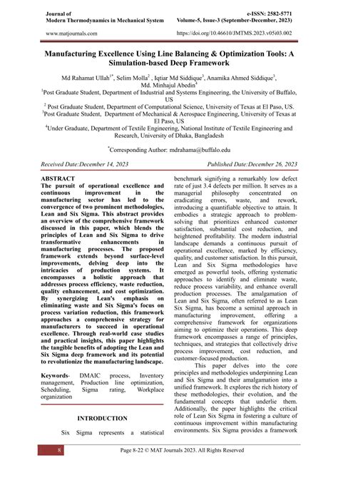 pdf manufacturing excellence using line balancing and optimization