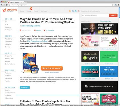 Smashing Magazine Responsive Grid Left Hand Menu Editorial Central Column Right Column For