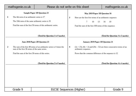 9 Igcse Sequences Higher Ws Pdf