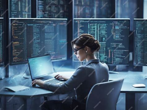 Premium Photo Programming Background With Person Working With Codes On Computer