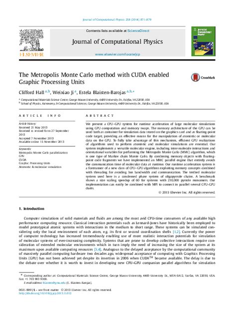 pdf the metropolis monte carlo method with cuda enabled graphic