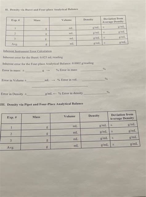 Density Experiment Report Sheet Hour Lab Day Name Chegg