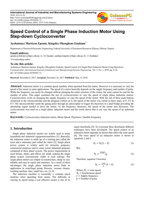 Pdf Speed Control Of A Single Phase Induction Motor Using Step Down Cycloconverter