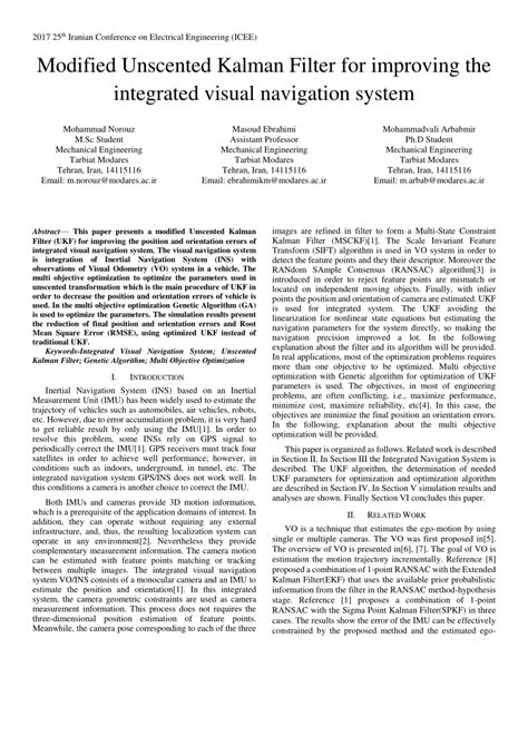 Pdf Modified Unscented Kalman Filter For Improving The Integrated