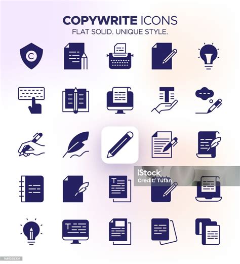 카피라이팅 아이콘 세트 콘텐츠 작성 광고 카피 마케팅 카피 문예 창작 카피 편집 Seo 작성 아이콘에 대한 스톡 벡터 아트 및