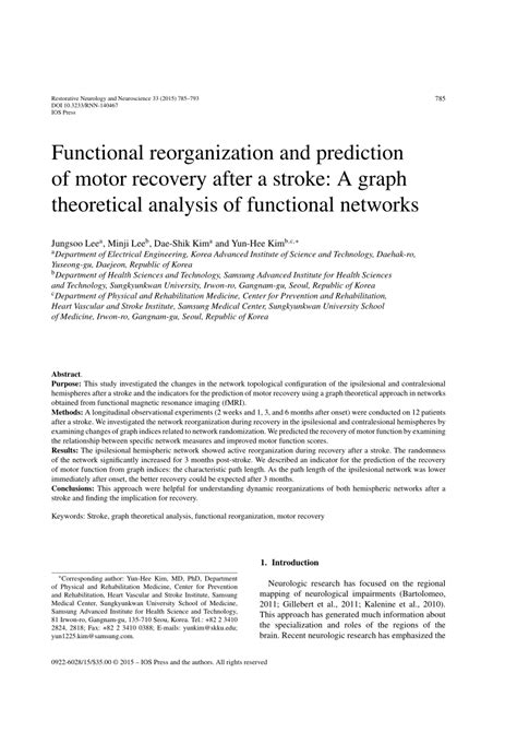 Pdf Functional Reorganization And Prediction Of Motor Recovery After A Stroke A Graph