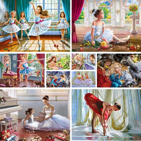 만화 소녀 발레 그림 숫자 전체 키트 아크릴 페인트 캔버스 페인팅 어린이 수공예 벽 그림 4050 Aliexpress