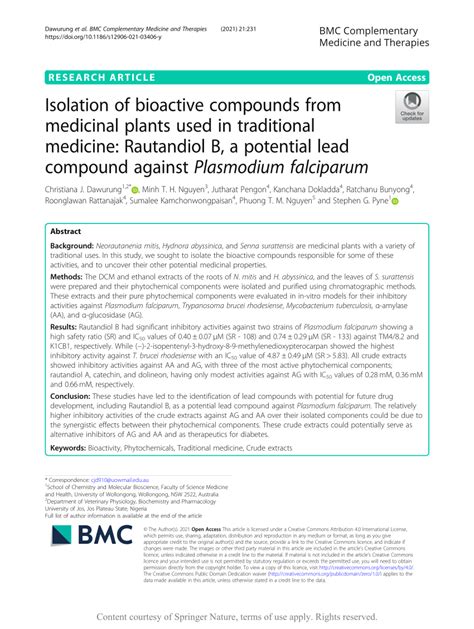 Pdf Isolation Of Bioactive Compounds From Medicinal Plants Used In