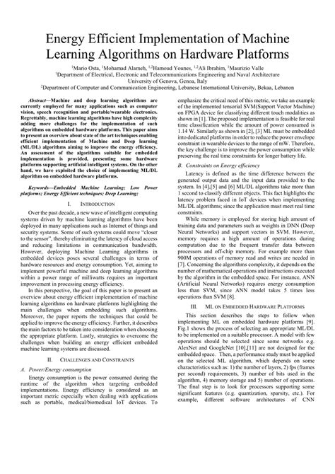 Pdf Energy Efficient Implementation Of Machine Learning Algorithms On Hardware Platforms