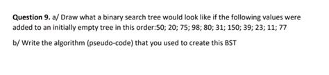 Solved Question A Draw What A Binary Search Tree Would Chegg