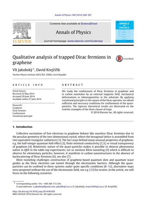 Pdf Qualitative Analysis Of Trapped Dirac Fermions In Graphene