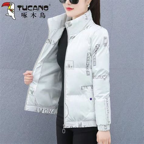 啄木鸟羽绒棉服女短款冬季2021新款免洗亮面保暖厚款棉衣外套tb239747162
