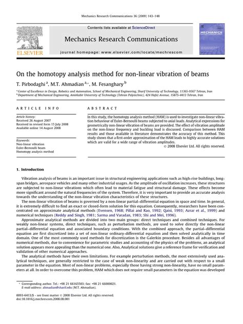 On The Homotopy Analysis Method For Non Linear Vibration Of Beams Pdf Nonlinear System