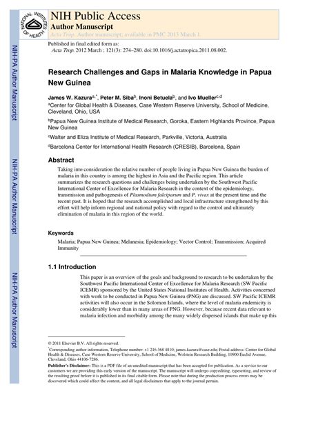 Pdf Research Challenges And Gaps In Malaria Knowledge In Papua New Guinea