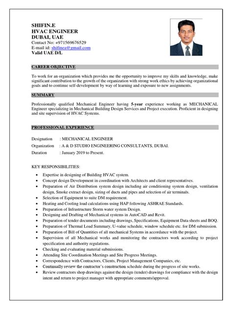 Shifin E Hvac Enginner Cv Pdf Engineering