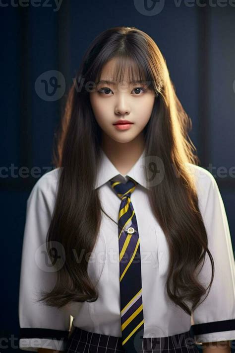 Ai Generated A Beautiful Young Korean High School Student Girl In A