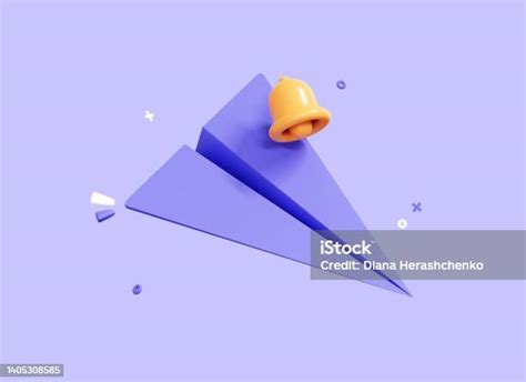 벨 알림이있는 3d 종이 비행기 만화 아이콘 종이 접기 종이 비행기와 온라인 뉴스 메시지 개념을 보냅니다 여행을위한 이메일