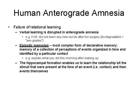 Chapter 14 Relational Learning And Amnesia Human Anterograde