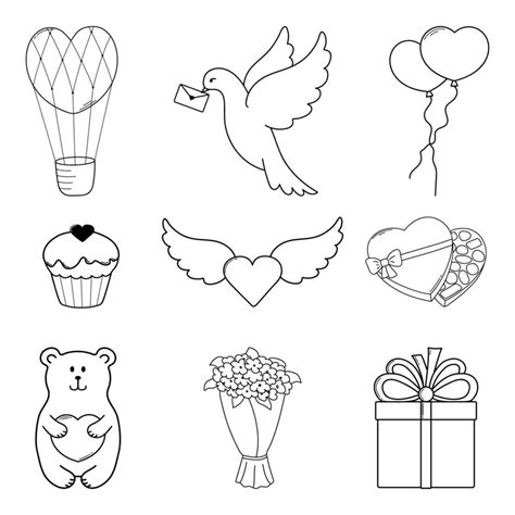 Contento San Valentín Día Conjunto De 9 9 Bonito Mano Dibujado Elementos 20000647 Vector En