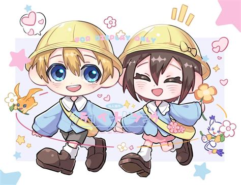 Patamon Tailmon Takaishi Takeru Yagami Hikari Digimon Blue Eyes Blush Cat Digimon