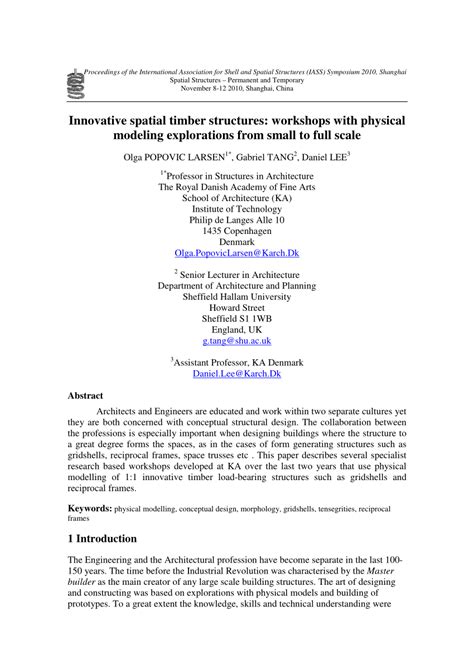 Pdf Innovative Spatial Timber Structures Workshops With Physical Modeling Explorations From Pdf Innovative Spatial Timber Structures Workshops With Physical Modeling Explorations From
