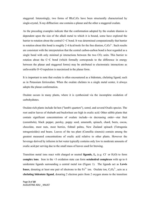 The Preparation Analysis And Reaction Of An Ethanedioate Oxalate