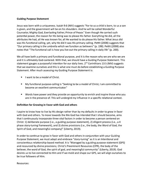 Guiding Purpose Statement Guiding Purpose Statement Jesus Was Born With A Uniqueness Isaiah 9