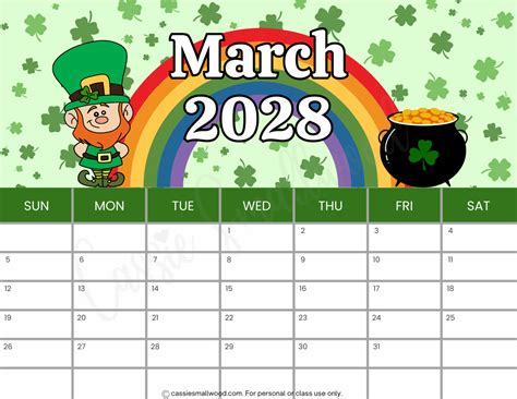 Cute Free Printable 2028 Monthly Calendars With Holidays And Without Cassie Smallwood