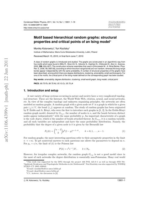 Pdf Motif Based Hierarchical Random Graphs Structural Properties And Critical Points Of An