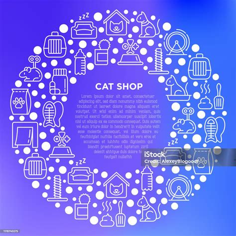 얇은 라인 아이콘원에 고양이 가게 개념 운송 위생 칼라 문 장난감 피더 긁는 자 쓰레기 판잣집 교육 가방 인쇄 용지에 대한 최신 벡터 그림입니다 가방에 대한 스톡 벡터 아트