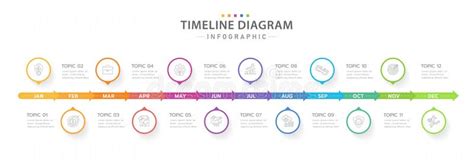 Infographic 12 Months Modern Timeline Diagram Calendar With Arrows