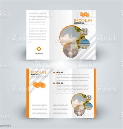 브로슈어 서식 파일입니다 비즈니스 3 배 전단지 전문 기업 스타일을 위한 창조적 인 디자인 동향 벡터 일러스트입니다 오렌지 색상