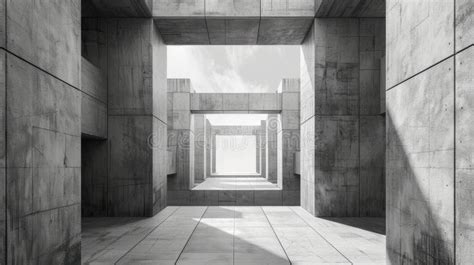 Modern Brutalist Architecture Exterior Background Geometric Passage Entrance Stock Illustration