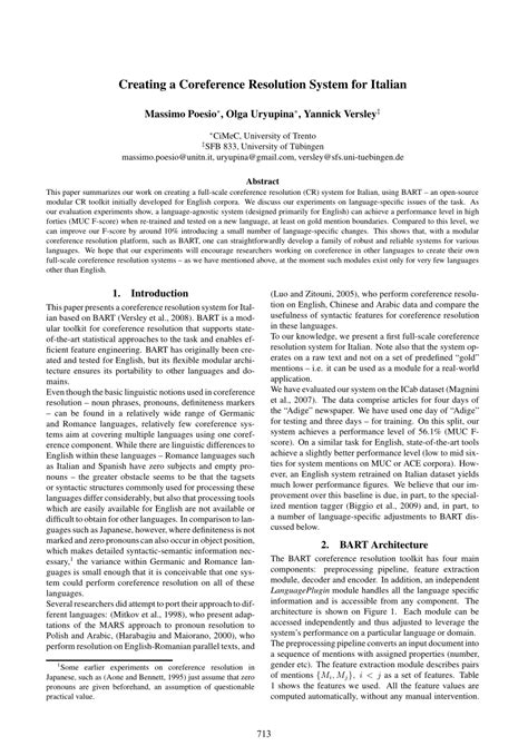 Pdf Creating A Coreference Resolution System For Italian