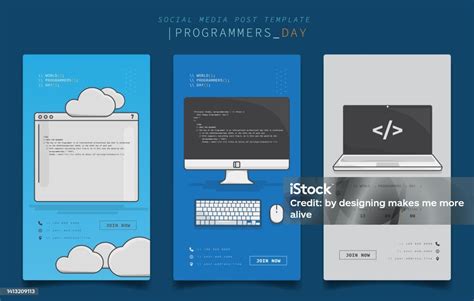 프로그래머의 날 디자인을위한 컴퓨터 및 노트북 디자인의 만화와 소셜 미디어 게시물 템플릿 모자이크 처리에 대한 스톡 벡터 아트