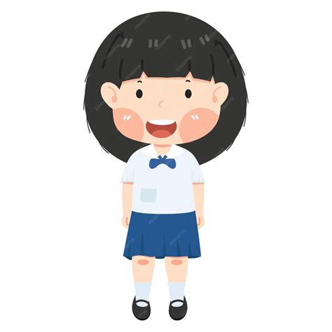 교복을 입은 귀여운 여학생 캐릭터 프리미엄 벡터