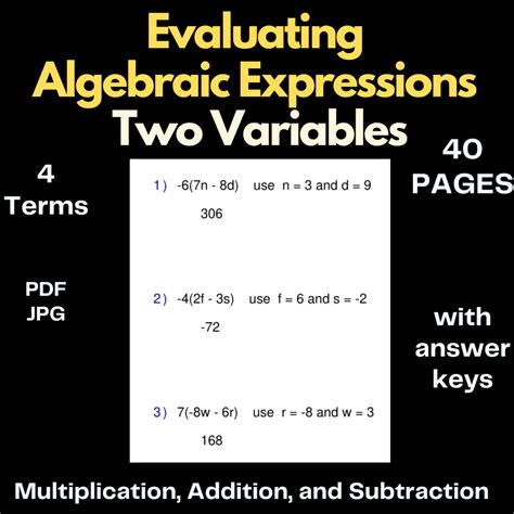 Evaluating Algebraic Expressions Multiplication Addition And