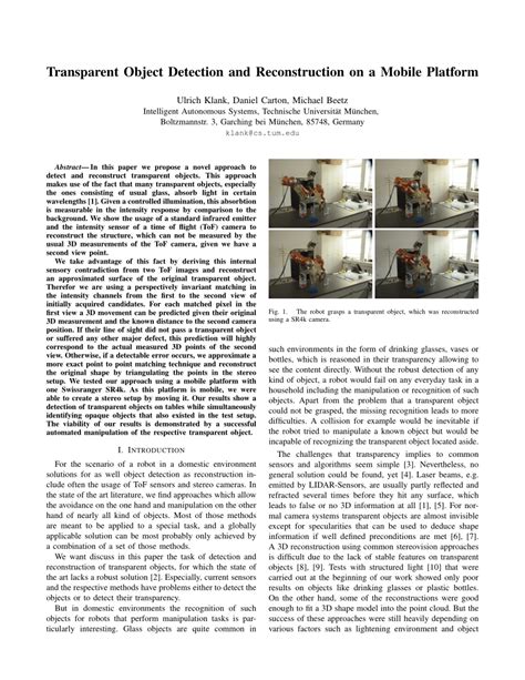PDF Transparent Object Detection And Reconstruction On A Mobile Platform