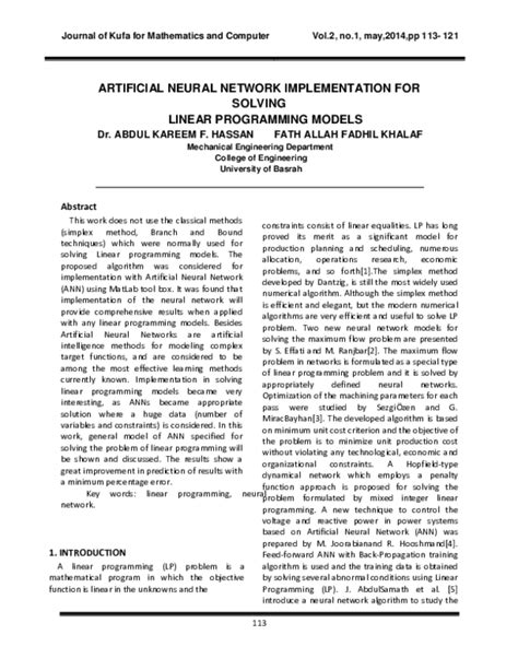 pdf artificial neural network implementation for solving linear