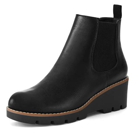 Mysoft Womens Chelsea Wedge Booties Platform Lug Sole Elastic Low