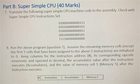 solved part b super simple cpu 40 marks 7 translate the