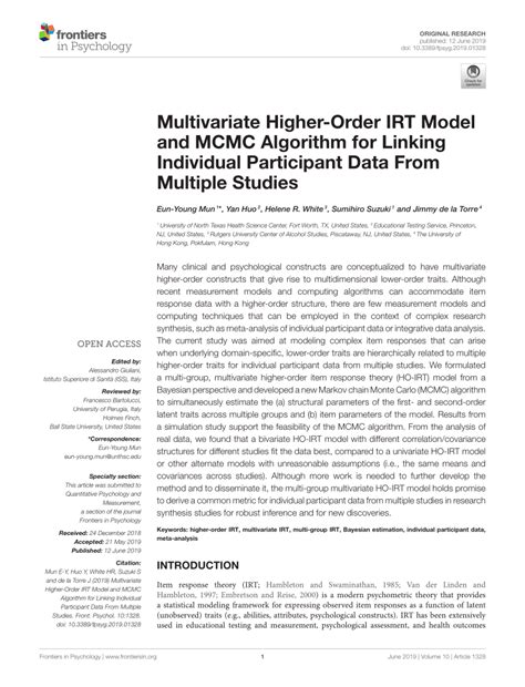 Pdf Multivariate Higher Order Irt Model And Mcmc Algorithm For