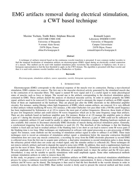 Pdf Emg Artifacts Removal During Electrical Stimulation A Cwt Based Technique
