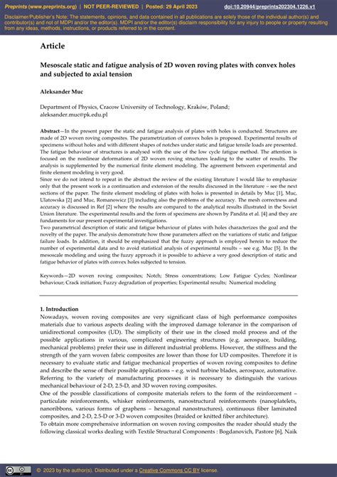Pdf Mesoscale Static And Fatigue Analysis Of 2d Woven Roving Plates
