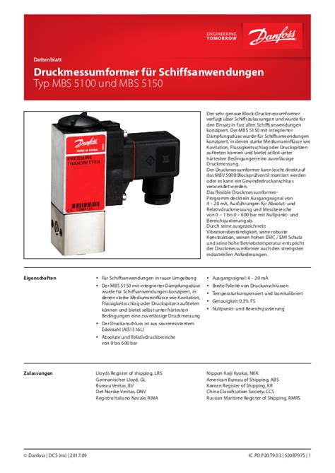 Danfoss Mbs 5100 Mbs 5150 Data Sheet