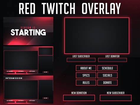 Animated Red Overlay Package Red Twitch Overlay Pack Scenes Screens Stinger Transition