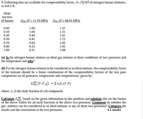 7 Following Data Are Available For Compressibility Factor Z Pv Rt Of