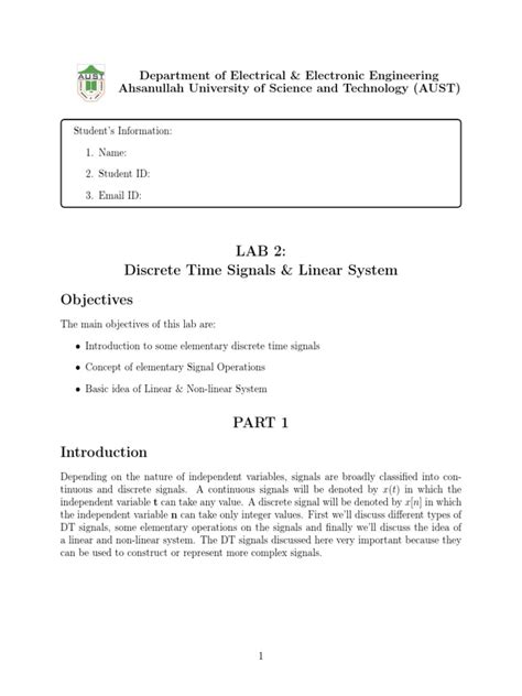 Lab 2 Discrete Time Signals And Linear System Objectives Pdf