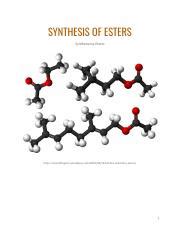 SCH4U Synthesis Of Esters Lab Pdf SYNTHESIS OF ESTERS Synthesizing Course Hero