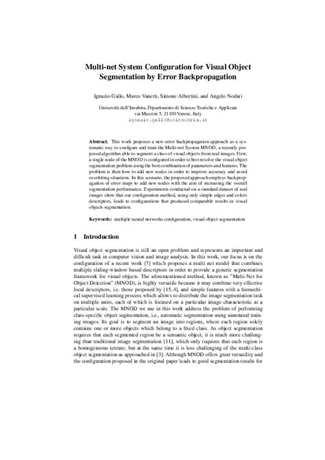 Pdf Multi Net System Configuration For Visual Object Segmentation By Error Backpropagation